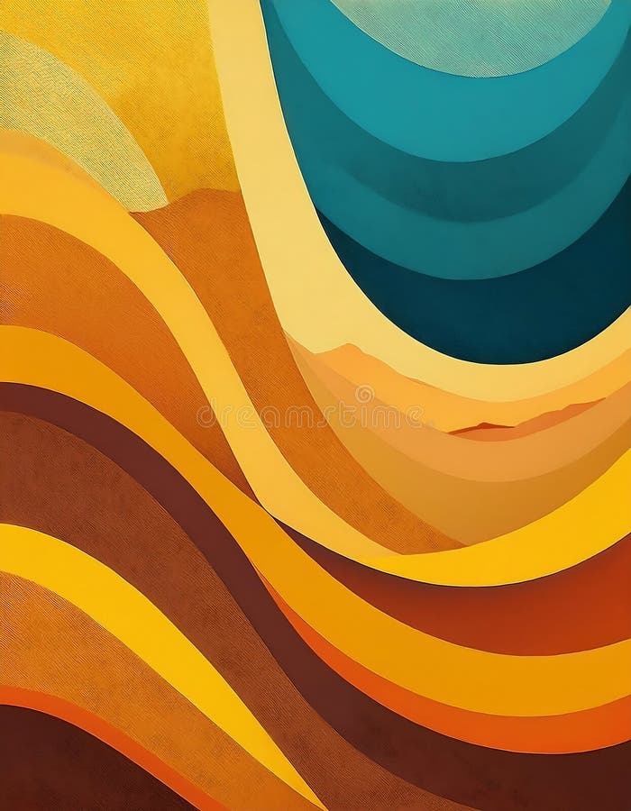Vibrant Abstract Landscape Blending Mustard Yellow, Rust, and Aqua Blue ...