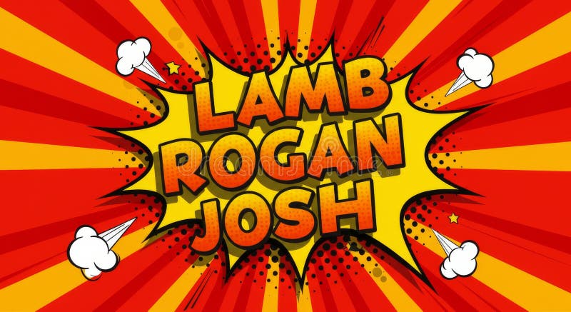 Bold Comic Pop-Art Design Featuring Lamb Rogan Josh with Vibrant Colors ...