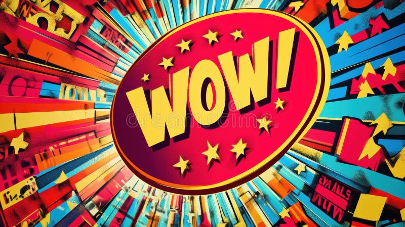 Bold Comic Style Speech Bubble Displaying the Word WOW Surrounded by ...