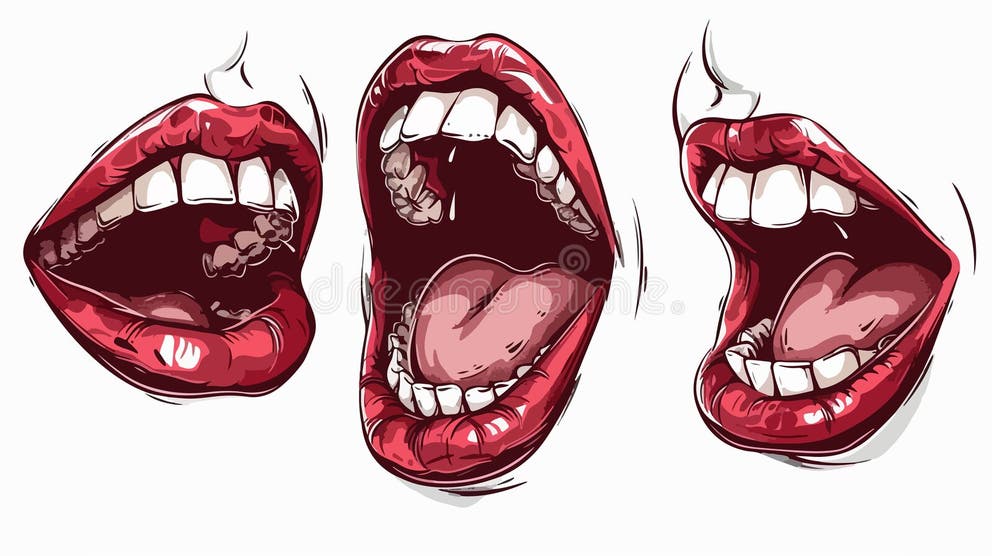 Bold Comics Illustration of Teeth Biting Red Lips Vector Art Stock ...