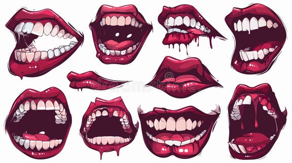 Bold Comics Illustration of Teeth Biting Red Lips Vector Art Stock ...