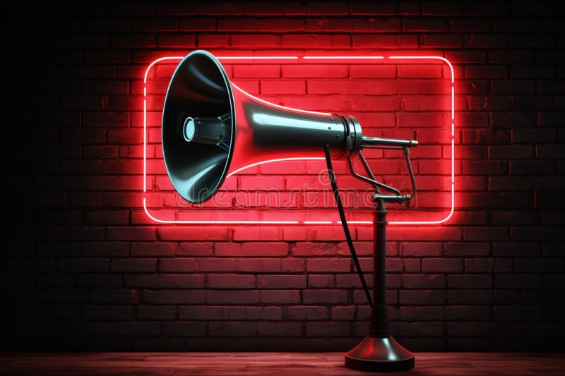 Bold Communication Red Neon Megaphone Complements an Empty Frame Stock ...