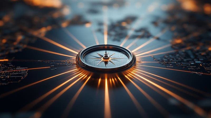 A Bold Compass Illuminating the World Map with Striking Beams of Light ...