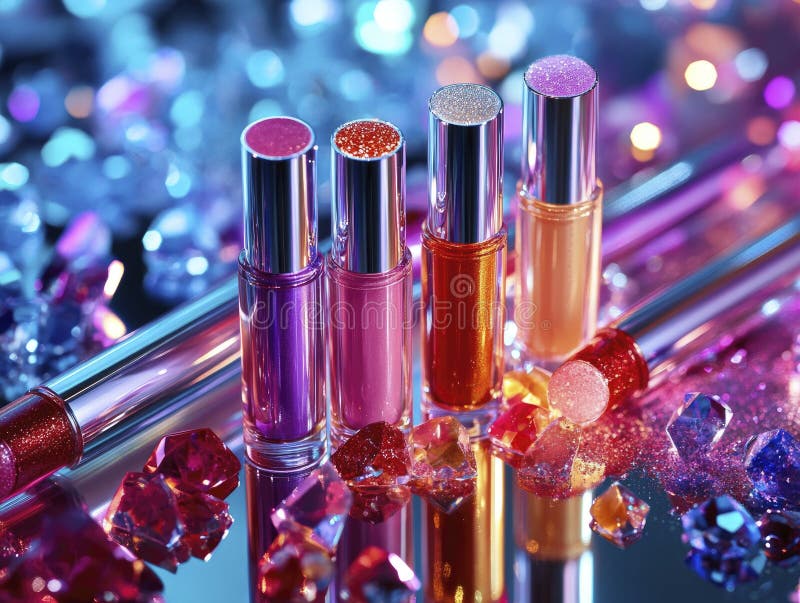 Bold Composition of Vibrant Lip Gloss Tubes with Crystal-clear Textures ...