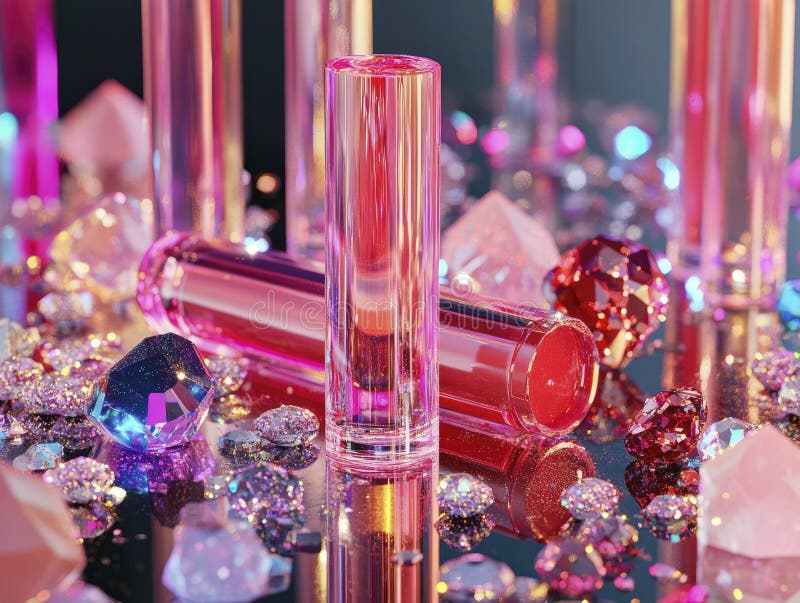 Bold Composition of Vibrant Lip Gloss Tubes with Crystal-clear Textures ...