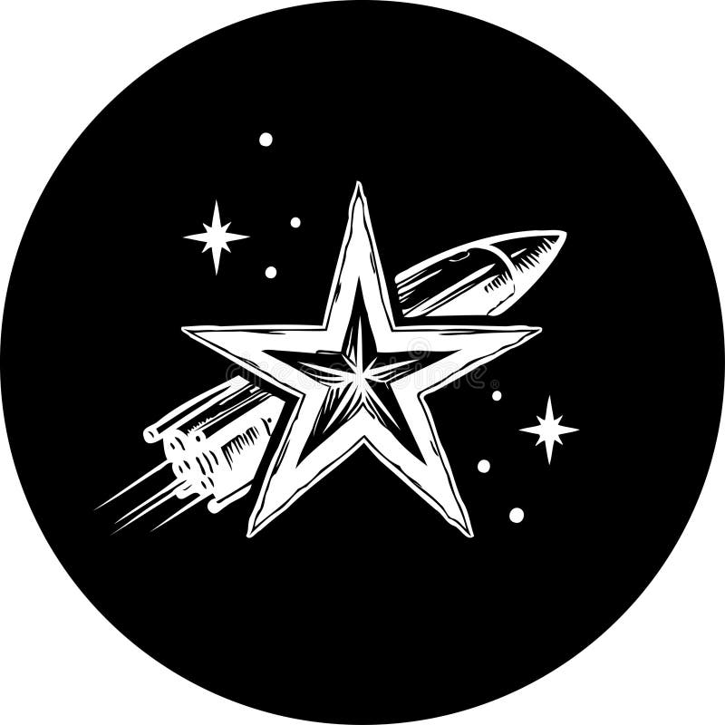 Bold Cosmic Emblem Featuring a Five Pointed Star and Vintage Rockets ...