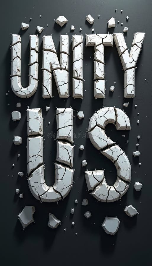 Bold Cracked Letters Spelling UNITY and US Against a Dark Background ...