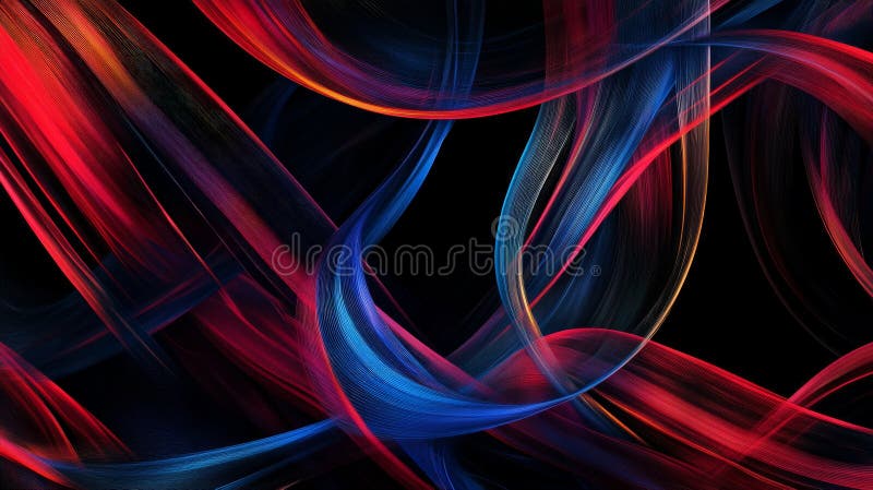 Bold, Curving Lines in Shades of Red and Blue Over a Black Background ...