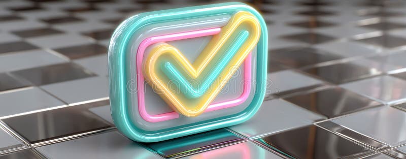 Bold 3d Approval Icon with Glassy Surface Over Tech-inspired Neon Grid ...