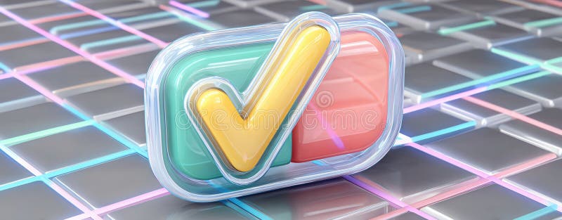 Bold 3d Approval Icon with Glassy Surface Over Tech-inspired Neon Grid ...