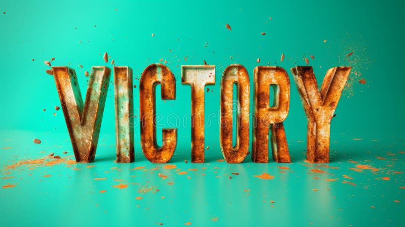 Bold 3D Metal Text Reading "Victory" with Orange Rust Texture Stock ...