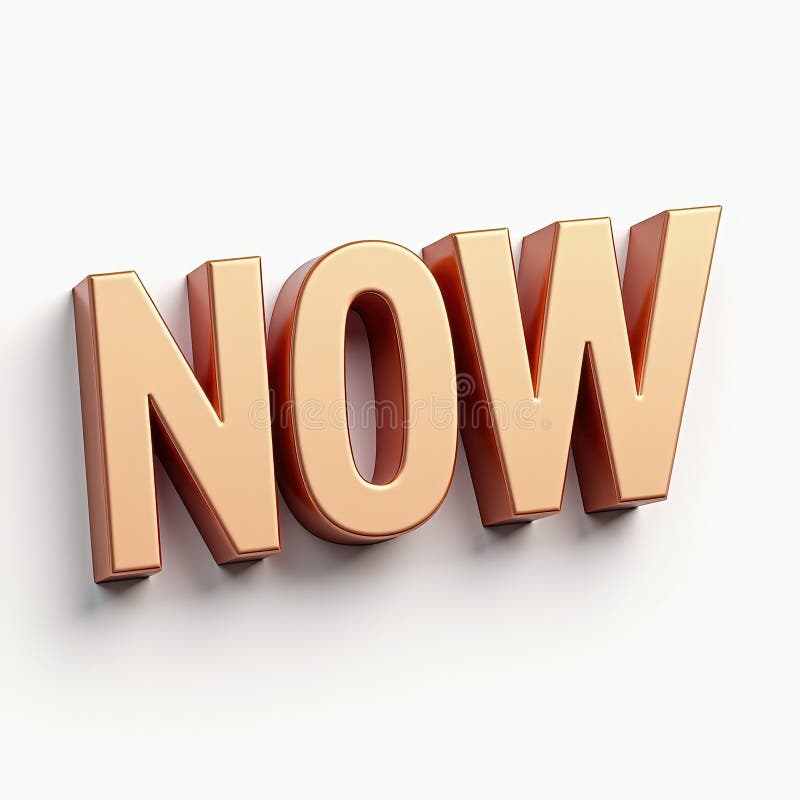 Bold 3D Metallic NOW Text on a Clean White Background Stock ...