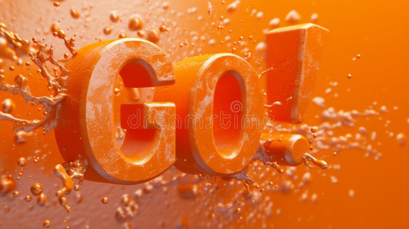 Bold 3D Orange "GO!" Text with Splash Effect on Vibrant Background ...