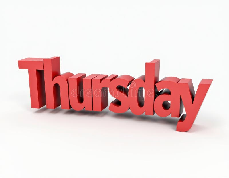 Bold 3D Red Thursday Text on a White Background. Stock Illustration ...