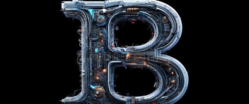 Bold 3D-rendered Letter B in Silver with Intricate Mechanical Details ...