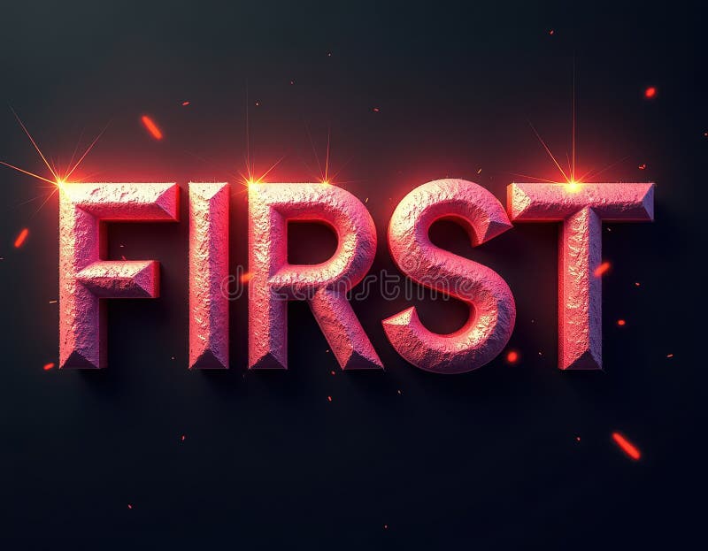 Bold 3D Text Displaying the Word First with Striking Glowing Effects on ...
