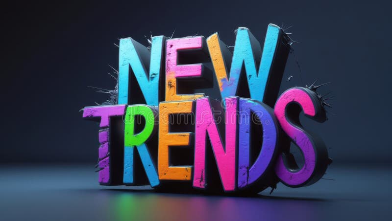 Vibrant 3D Text "New Trends" in Colorful Letters on a Dark Background ...