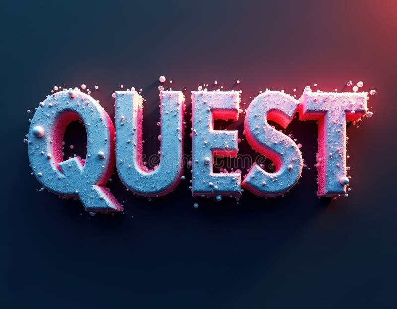 Bold 3D Text QUEST with a Frosty Texture and Ambient Lighting. Stock ...