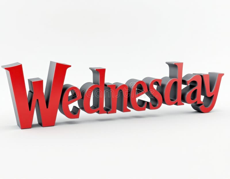 Bold 3D Wednesday Text in Red and Black on a White Background. Stock ...