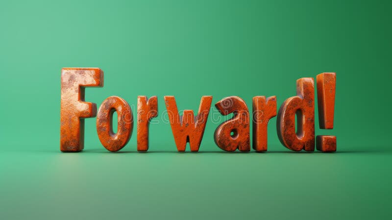 Bold 3D Word Forward! in Rusted Letters on Green Background Stock Image ...