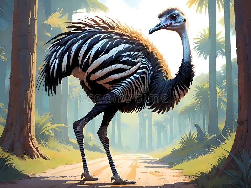 Striped Emu in Jungle Path stock illustration. Illustration of bird ...