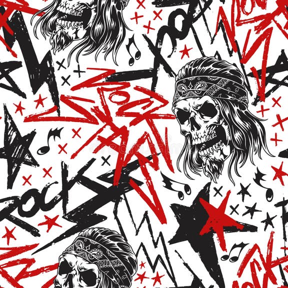 Skull Pattern with Stars and Music Notes Stock Vector - Illustration of ...