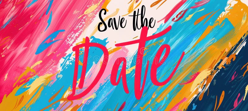 Colorful Save the Date Card Design with Abstract Brushstrokes and ...