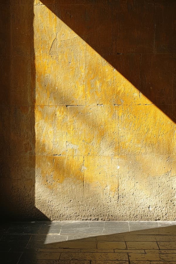 A Bold Diagonal Shadow Splits a Textured Yellow Wall, Creating a ...