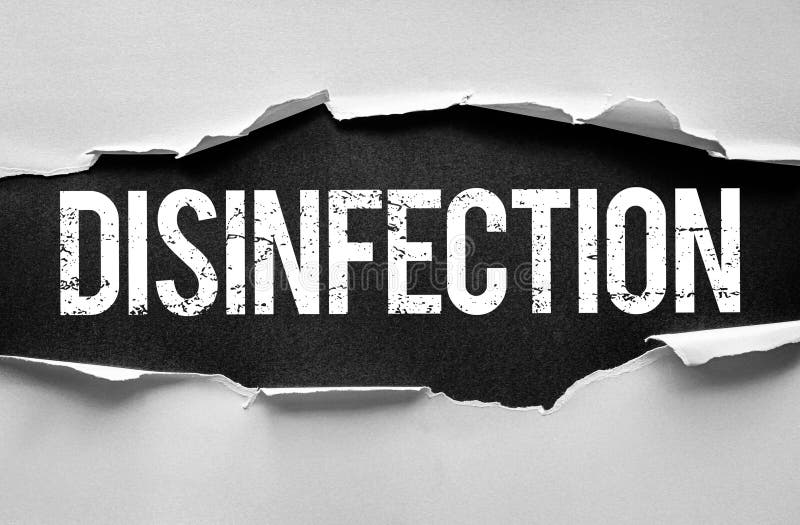 Bold Distressed Word DISINFECTION Revealed through Torn Paper ...