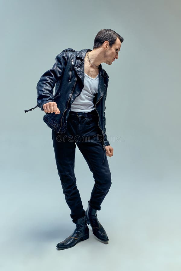 Bold Dressed, Young Man, Music Performer Stepping Forward with ...