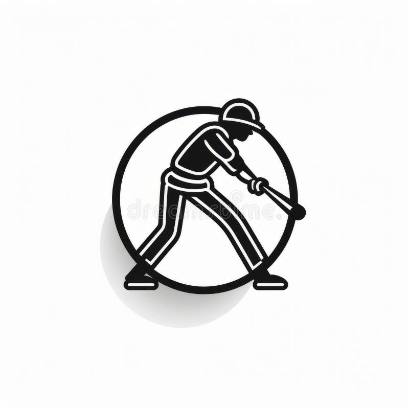Bold and Dynamic Baseball Player Icon in Black and White Stock ...