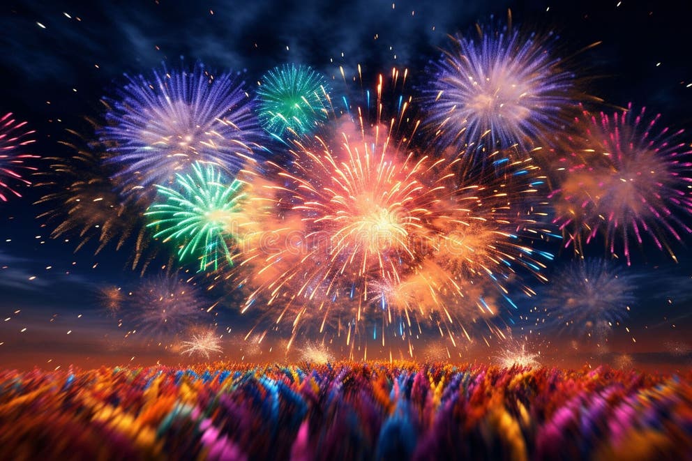 Bold and Dynamic Fireworks Display with Sharp Stock Illustration ...