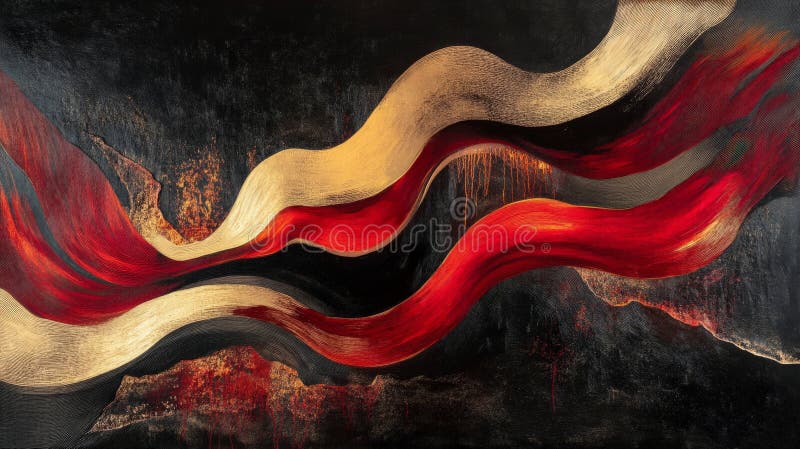 Bold, Dynamic Waves of Deep Black, Crimson, and Metallic Gold, Forming ...