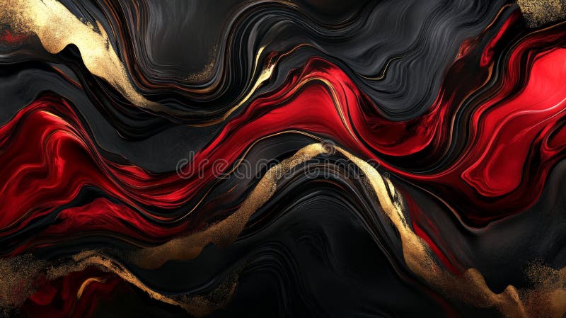 Bold, Dynamic Waves of Deep Black, Crimson, and Metallic Gold, Forming ...
