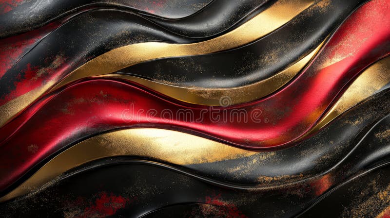 Bold, Dynamic Waves of Deep Black, Crimson, and Metallic Gold, Forming ...