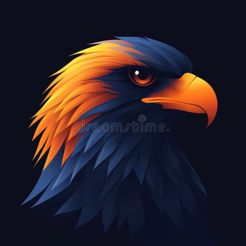 Bold Eagle Illustration in Deep Hues of Blue and Orange Stock ...