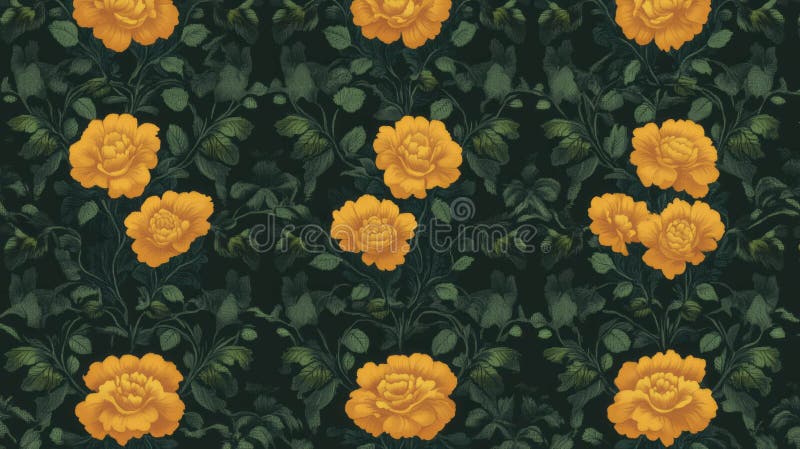 Bold and Elegant Floral Pattern with Yellow Roses on Dark Background ...