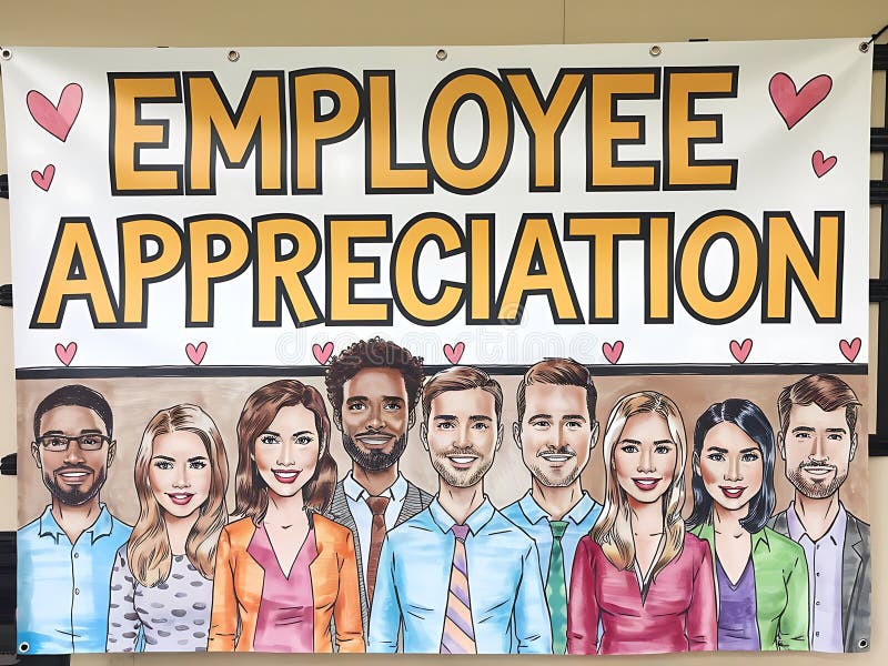 Bold Employee Appreciation Banner with Office Team Sketch Stock ...