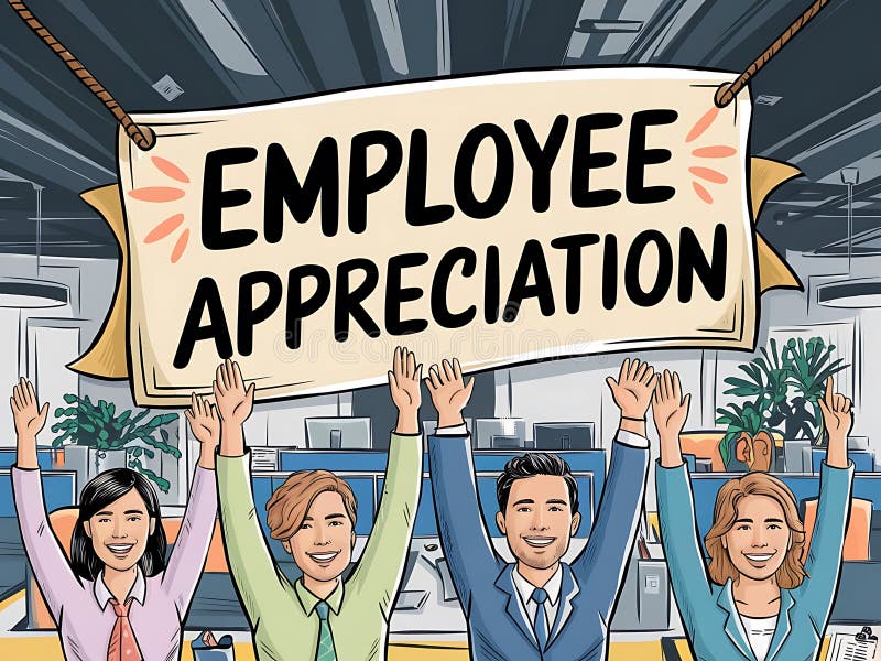 Bold Employee Appreciation Banner with Office Team Sketch Stock ...