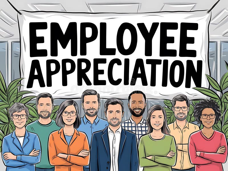 Bold Employee Appreciation Banner with Office Team Sketch Stock ...