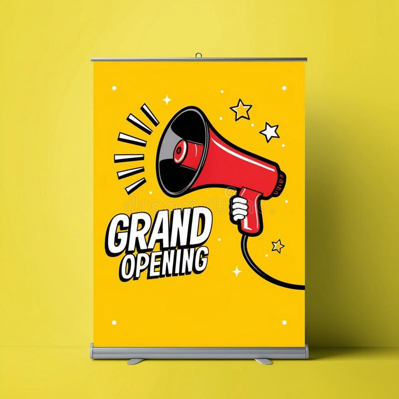 Bold and Energetic Grand Opening Banner with Megaphone Graphic Stock ...