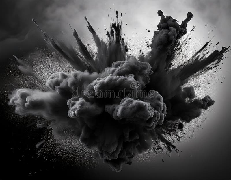 Dramatic Explosion with Black Smoke Contrasting Against a Black ...