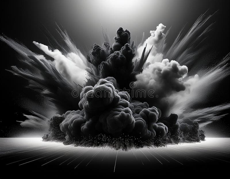 Dramatic Explosion with Black Smoke Contrasting Against a Black ...