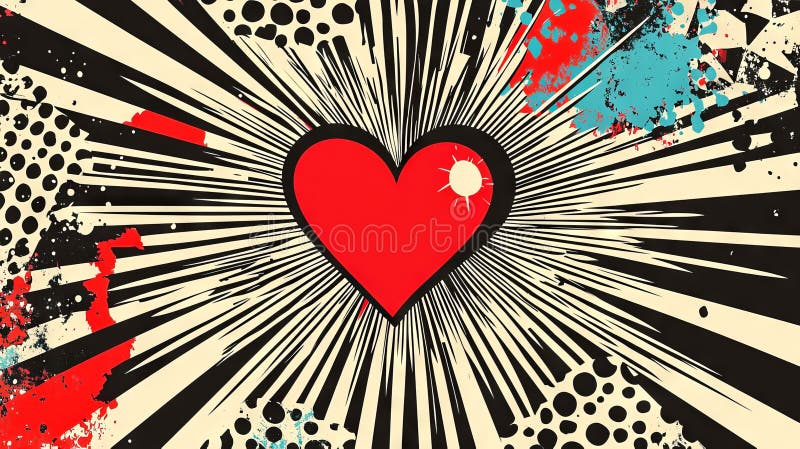 Bold Explosive Pop Art Heart Design with Comic Elements and Vibrant ...