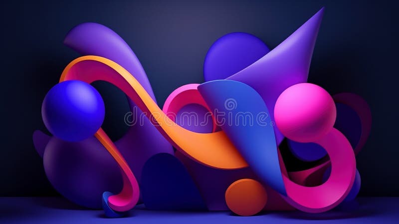 Bold Expressive Abstract Artwork with Interlocking Shapes 3d Rendering ...