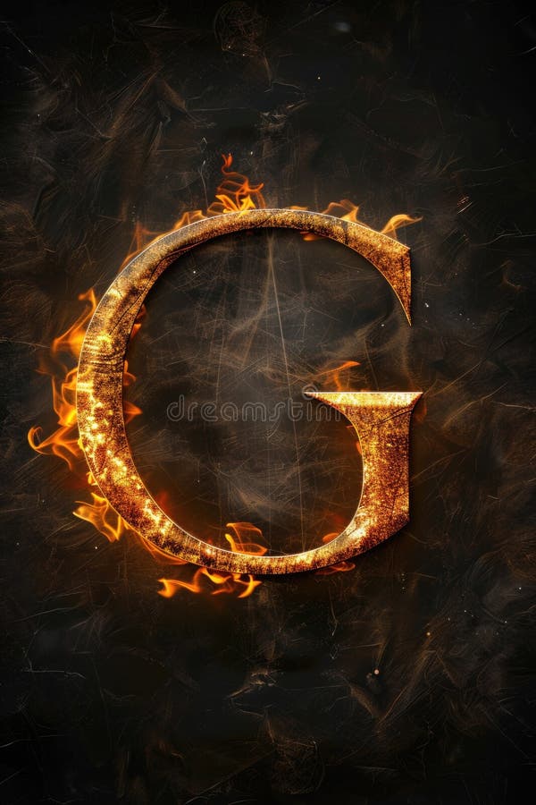 A Bold, Fiery Letter G Engulfed in Flames Against a Dark Background ...