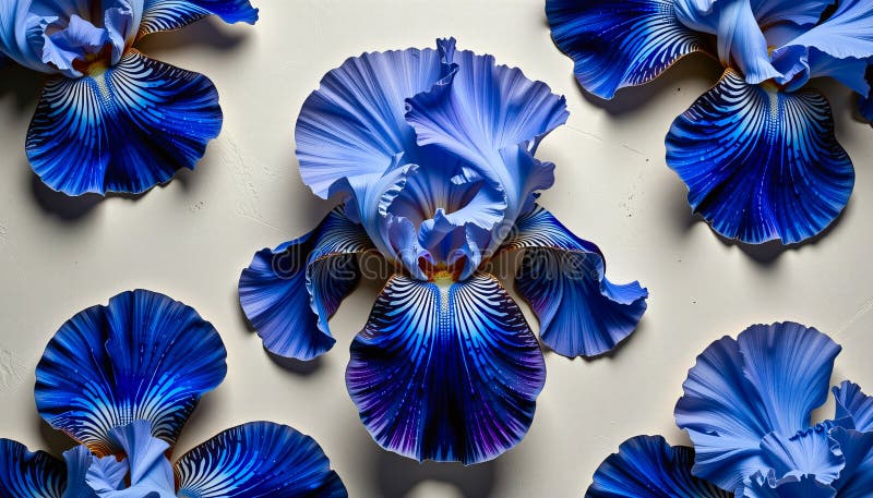 Bold Flat Lay of Bearded Iris on a Plaster Texture, with Indigo Tones ...