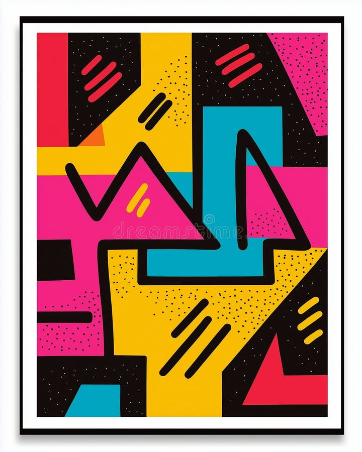 Playful Abstract Symbols with Bold Black Lines and Neon Color ...