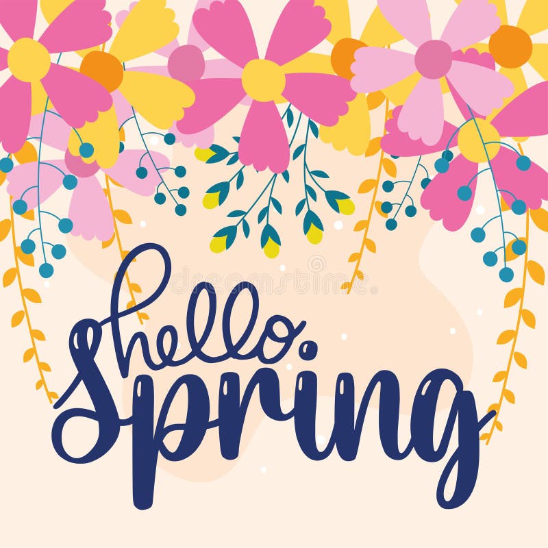 Bold Floral Hello Spring Art. Vector Stock Vector - Illustration of nature, springtime: 382961229