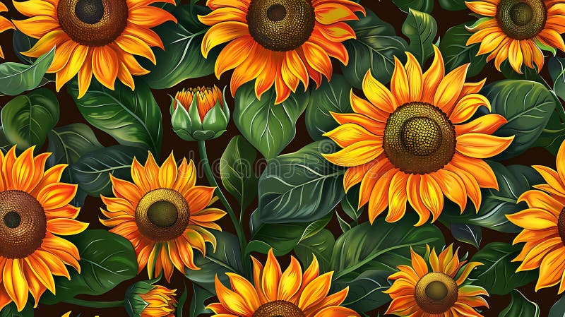 Bold Floral Pattern with Bright Sunflowers Stock Illustration ...